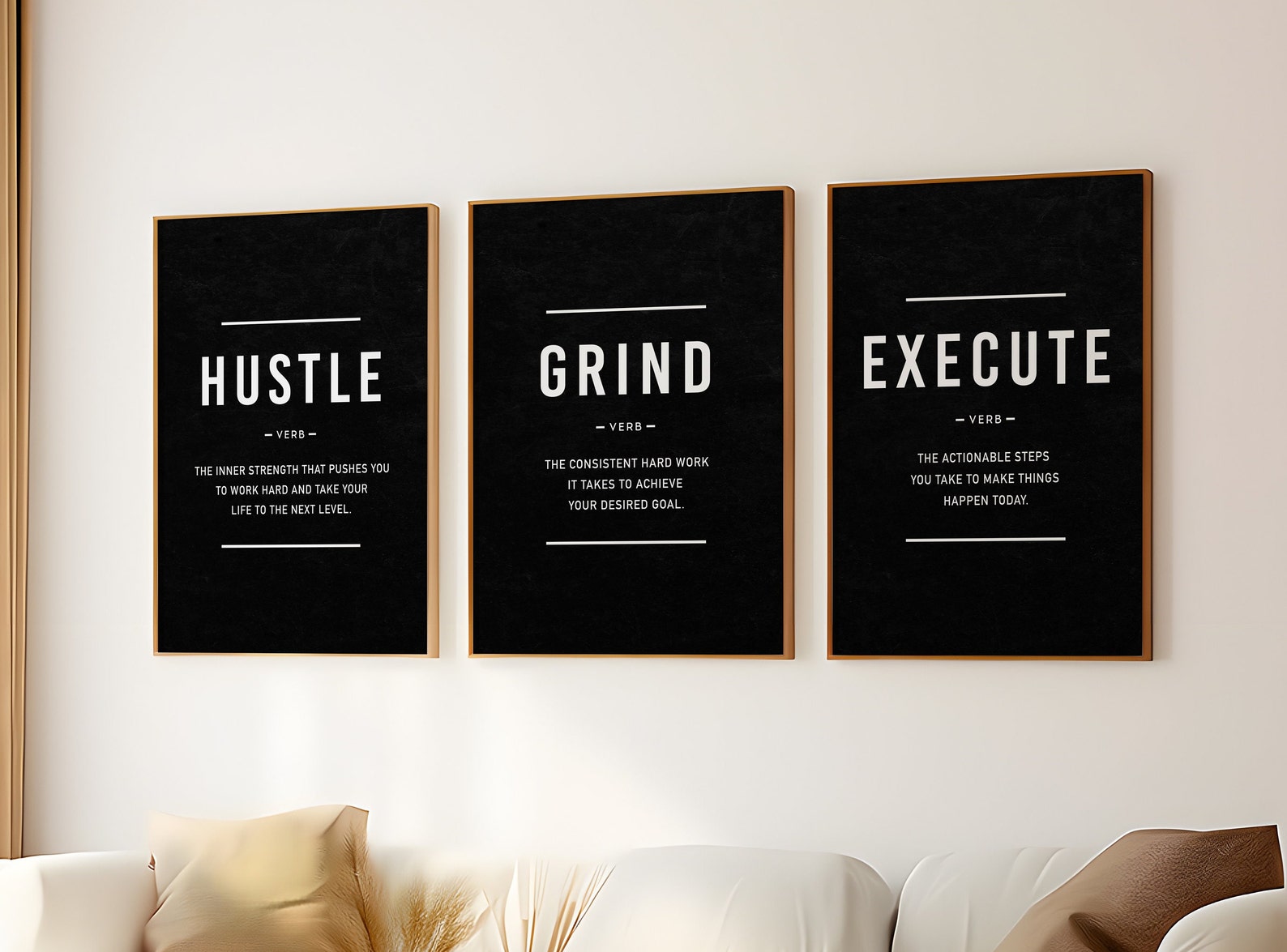 Motivational 3 Piece Set Wall Art, Hustle Grind Execute Prints ...