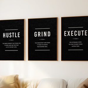 Hustle Grind Execute Prints, Minimalist Office Decor (digital Download ...