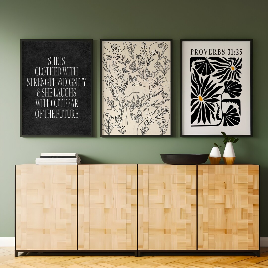 Proverbs 31 Woman, Christian Floral Set of 3, Bible Verse Wall Print ...
