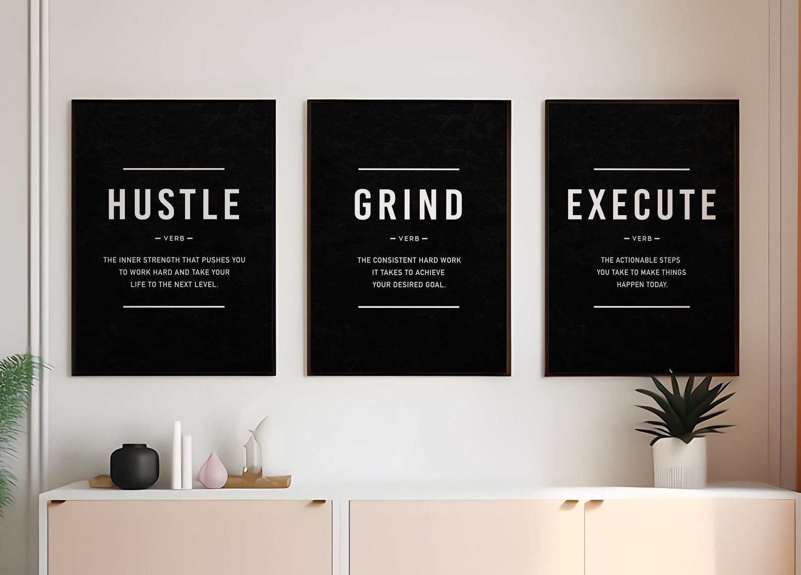 Hustle Grind Execute Prints, Minimalist Office Decor (digital Download ...