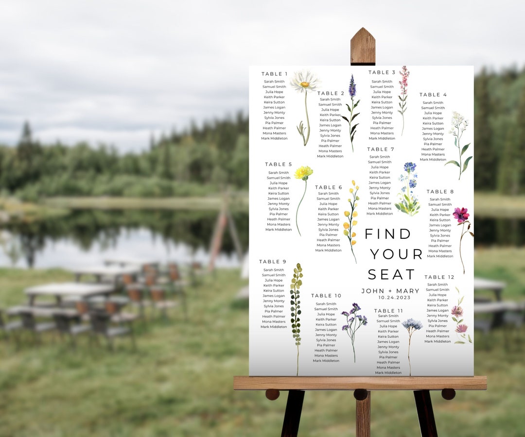 Wildflower Wedding Seating Chart Card | Wildflower Wedding Seating ...