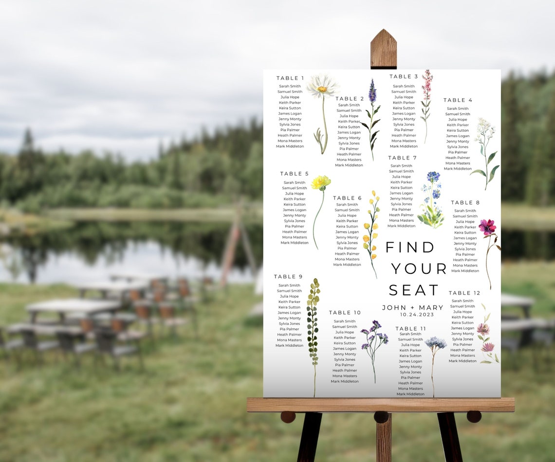 Wildflower Wedding Seating Chart Card Wildflower Wedding Seating Chart ...