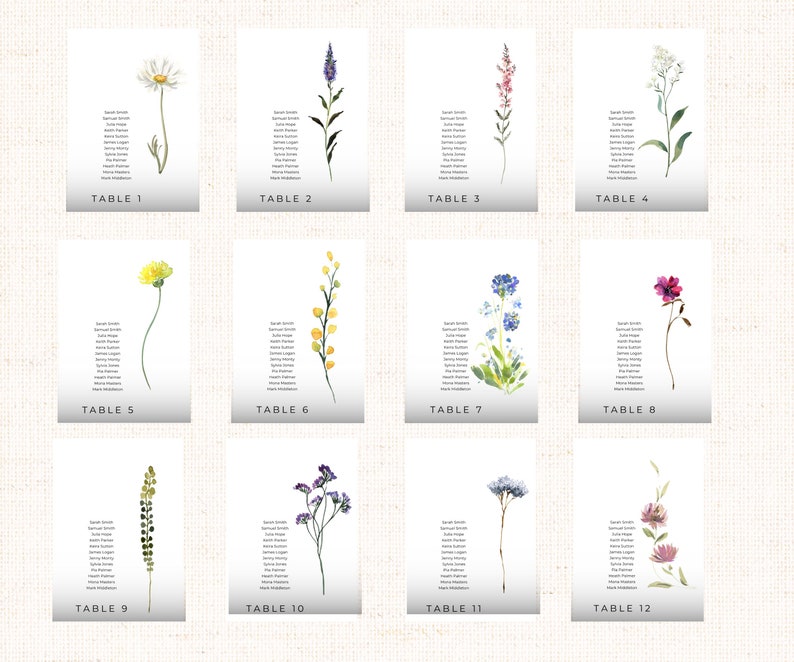 Wildflower Seating Chart Printable Seating Chart Rustic - Etsy