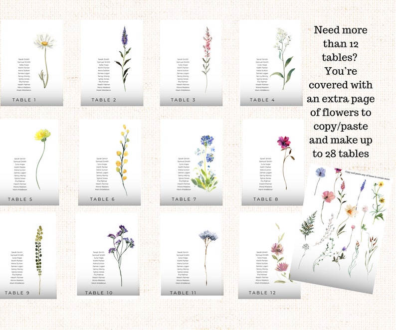 Wildflower Seating Chart Printable Seating Chart Rustic Wedding Seating ...