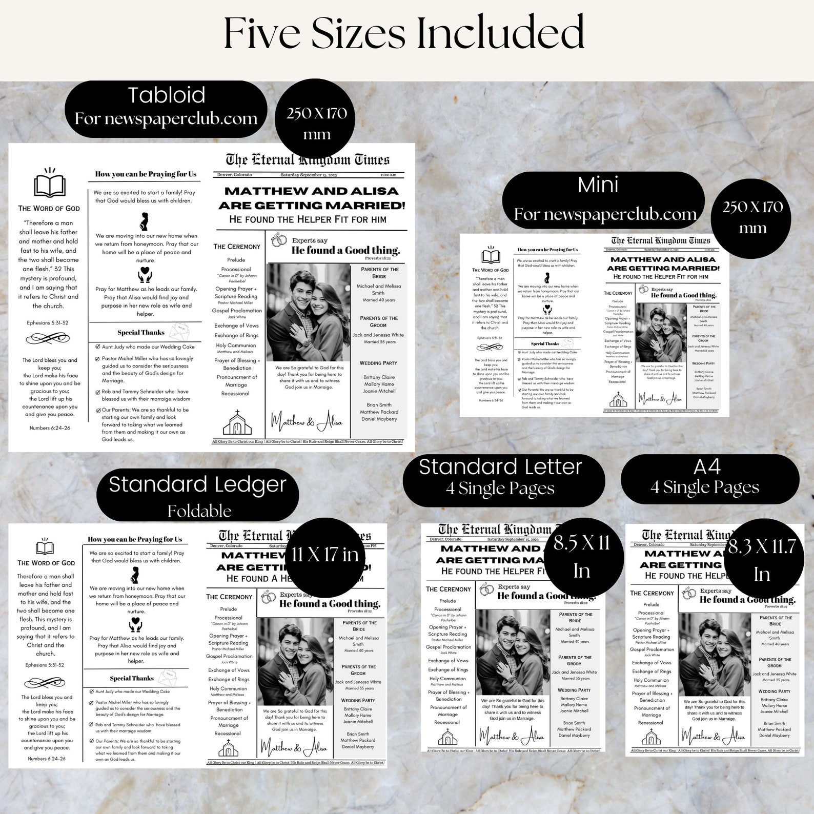 Christian Newspaper Wedding Program | Wedding Newspaper Post | Editable ...