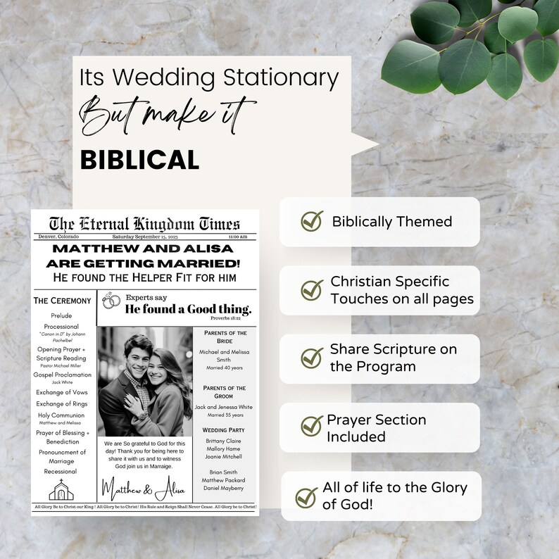 Christian Newspaper Wedding Program | Wedding Newspaper Post | Editable ...