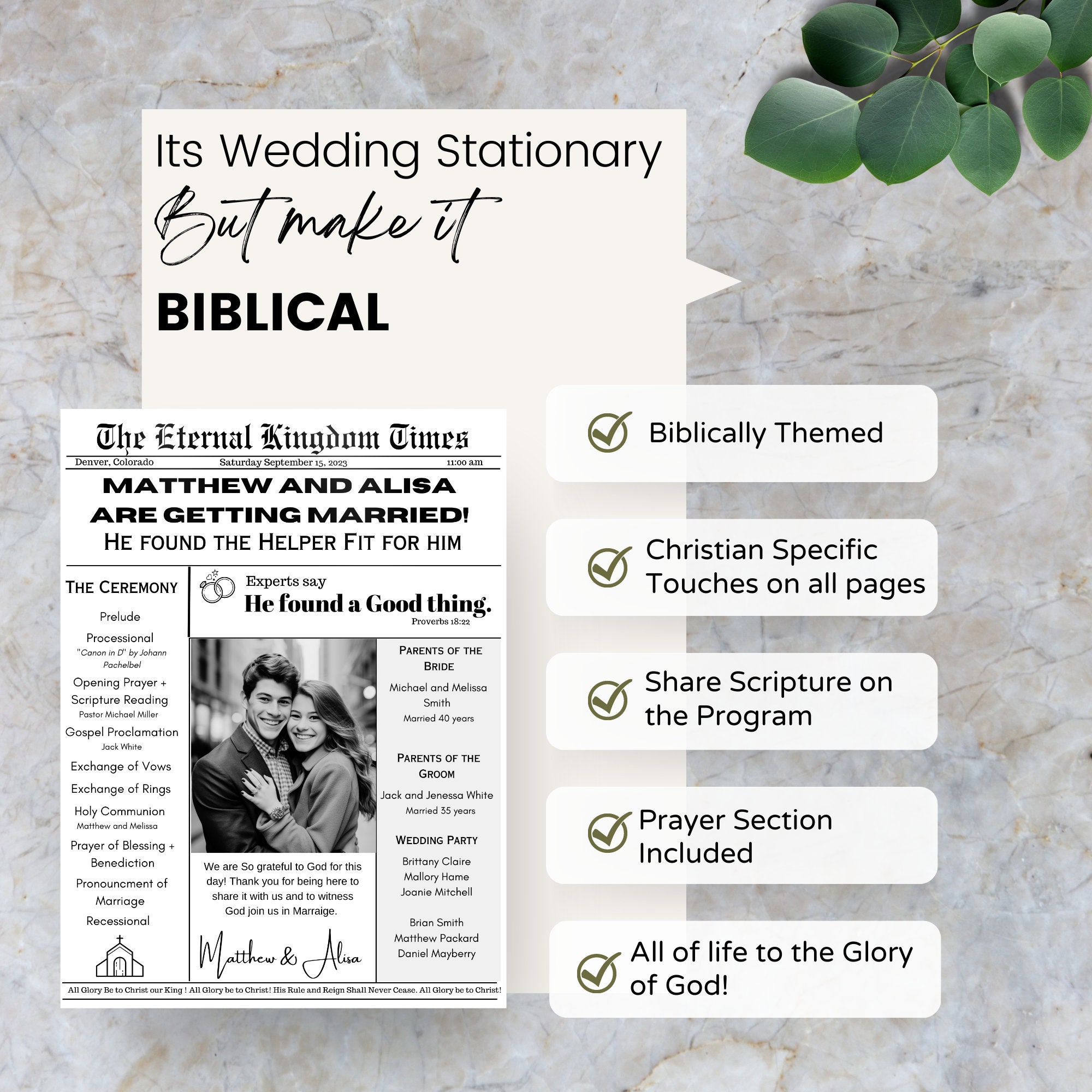 Christian Newspaper Wedding Program | Wedding Newspaper Post | Editable ...