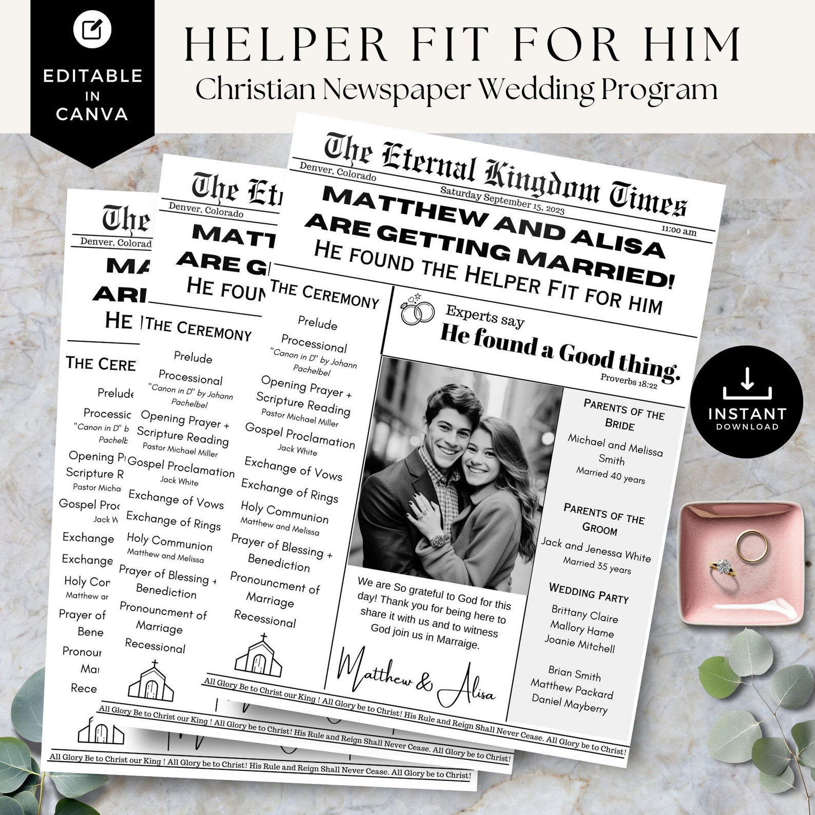 Christian Newspaper Wedding Program | Wedding Newspaper Post | Editable ...