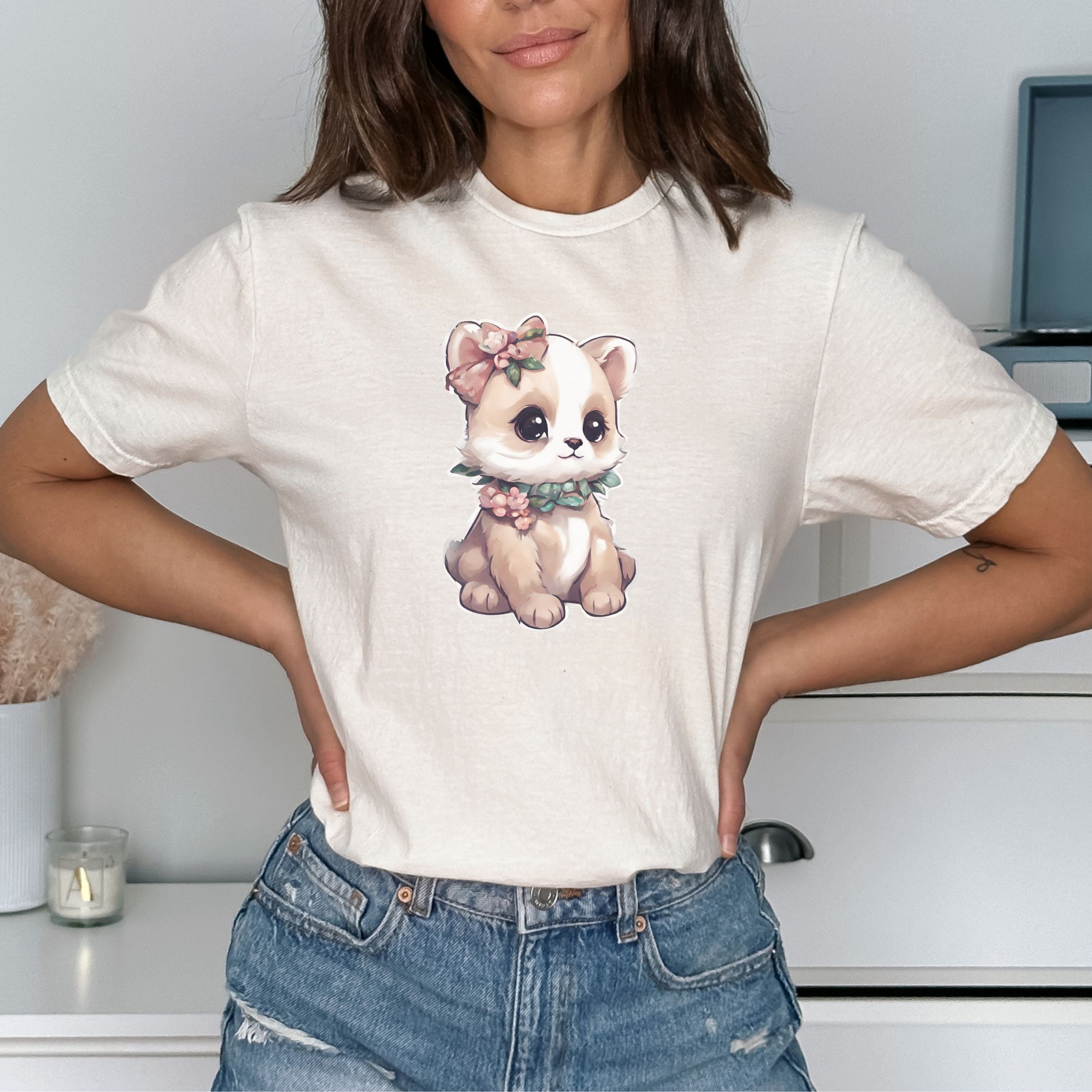 Cute Kitty and Flowers T-shirt, Adorable Kitten T-shirt, Dreamy Kitten ...