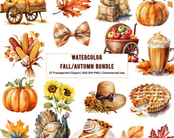 Watercolor Fall Decor Clipart Landscape Autumn Designs Cozy - Etsy