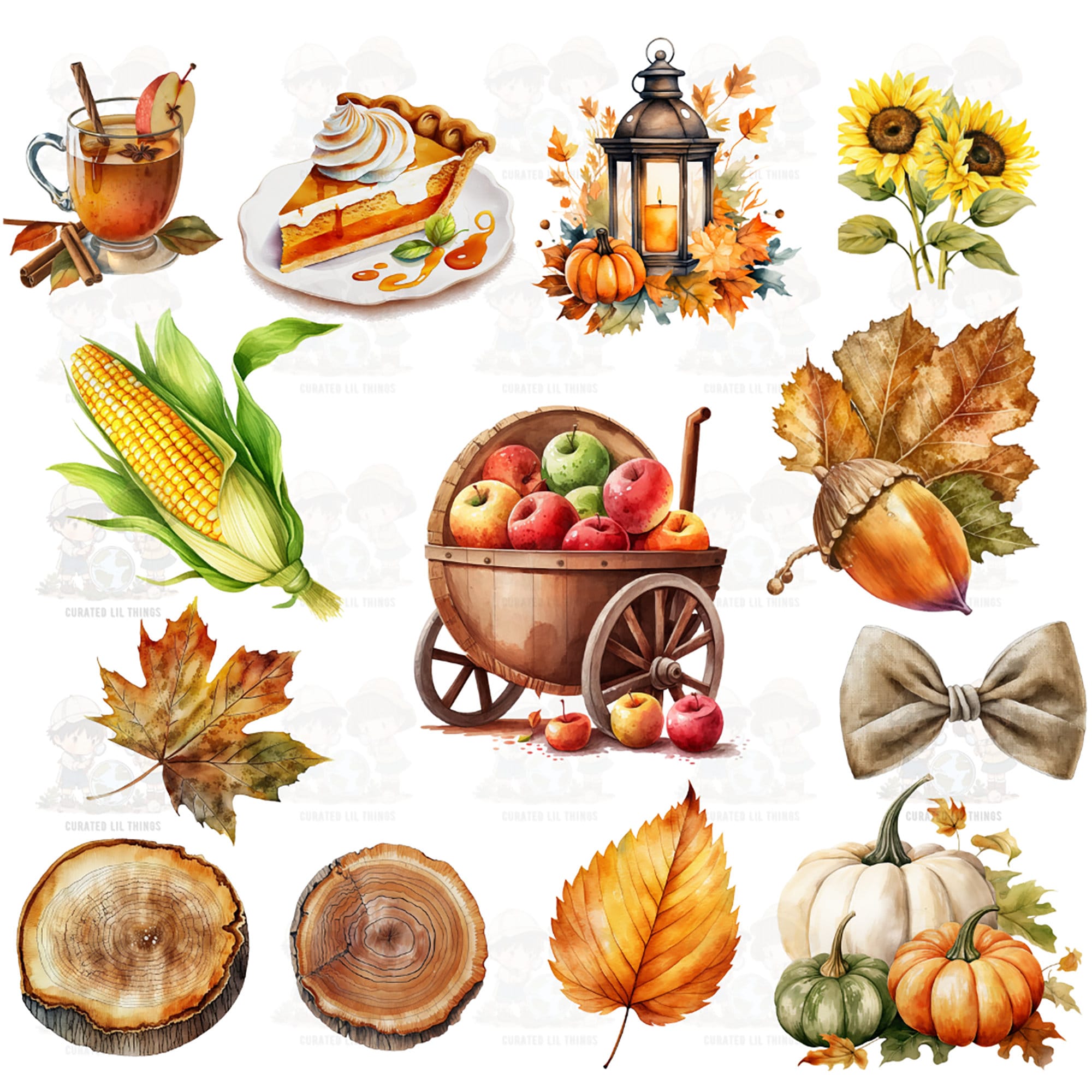 Fall/autumn Decor Clipart Bundle - Transparent Watercolor in 300 DPI ...