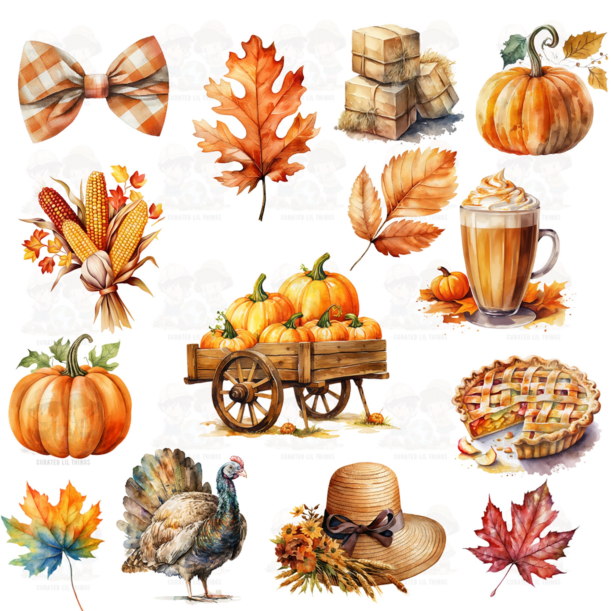 Fall/autumn Decor Clipart Bundle - Transparent Watercolor in 300 DPI ...
