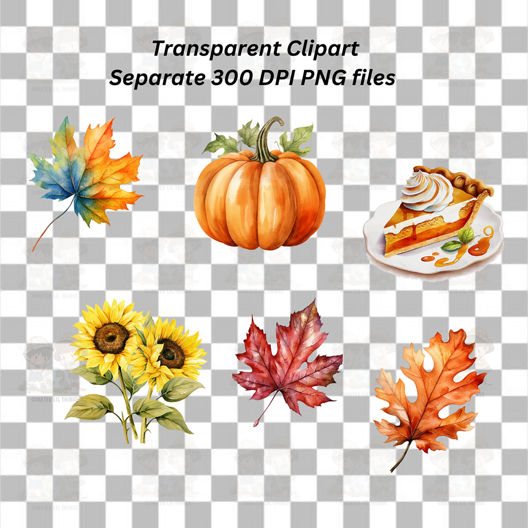 Fall/autumn Decor Clipart Bundle - Transparent Watercolor in 300 DPI ...