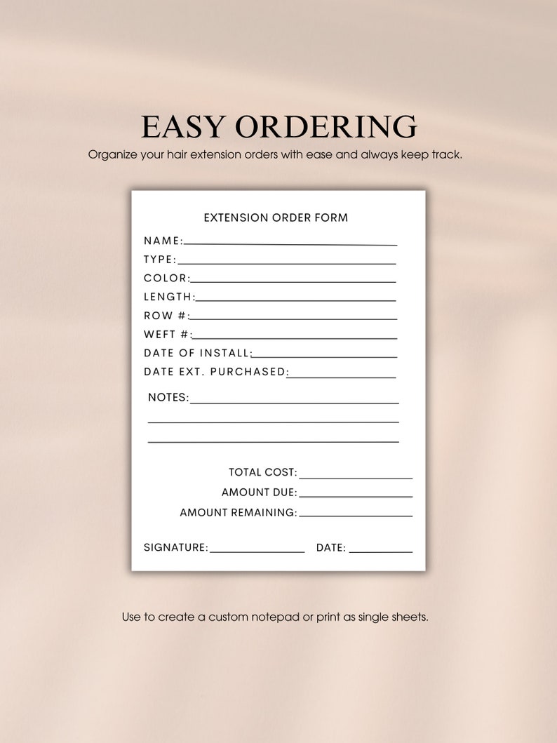 Hair Salon Extension Order Form Template - Etsy
