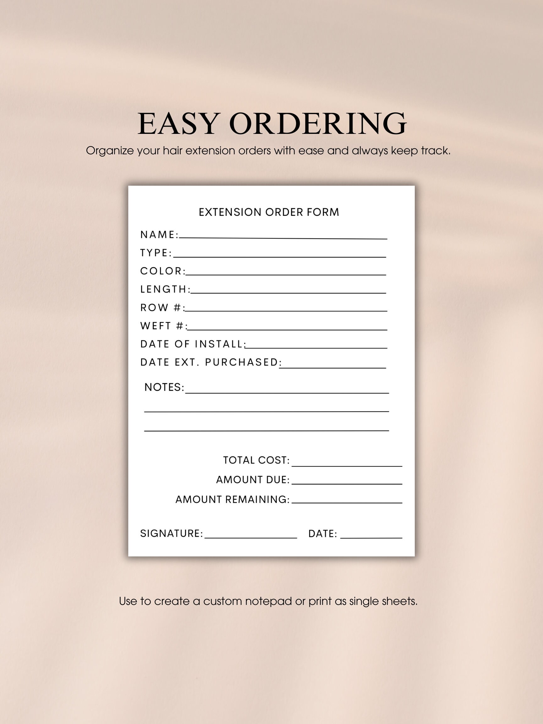 Hair Salon Extension Order Form Template - Etsy