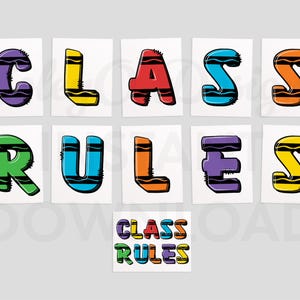 CLASS RULES | Teacher Decor for Grade School Boards | Crayon Font ...