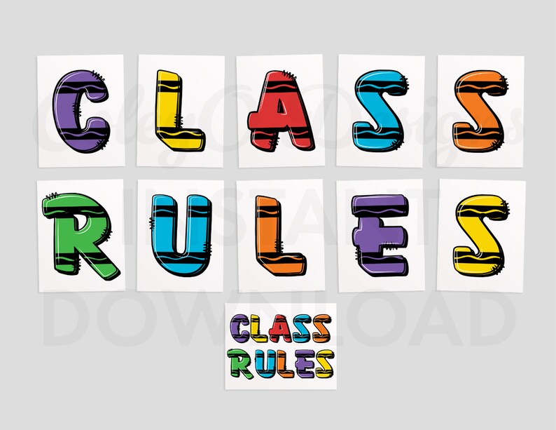 CLASS RULES | Teacher Decor for Grade School Boards | Crayon Font ...