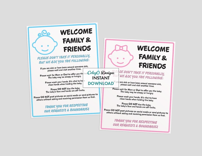 Visiting New Baby Newborn Rules and Boundaries List Posted Sign | Boy ...