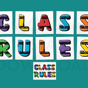 CLASS RULES | Teacher Decor for Grade School Boards | Crayon Font ...