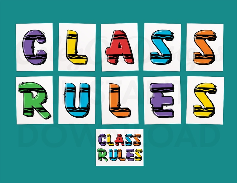 CLASS RULES | Teacher Decor for Grade School Boards | Crayon Font ...
