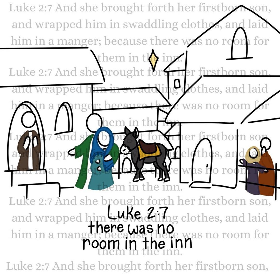 Christmas Picture of Joseph and Mary in Bethlehem, Luke 2:7, No Room in ...
