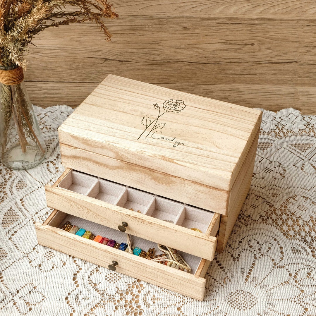 Wooden Jewelry Box With Double Drawers Women's Jewelry Collection Box ...