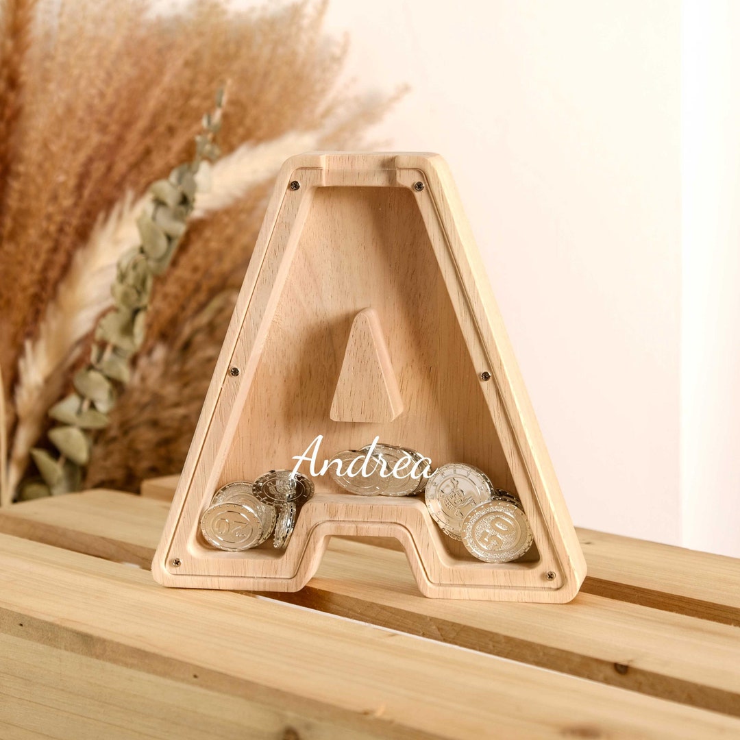 Personalized Large Wooden Kids Letter Piggy Bank Custom Initial Coin ...