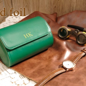 Custom Leather Watch Case for Men, Green Watch Roll, Travel Watch Box ...