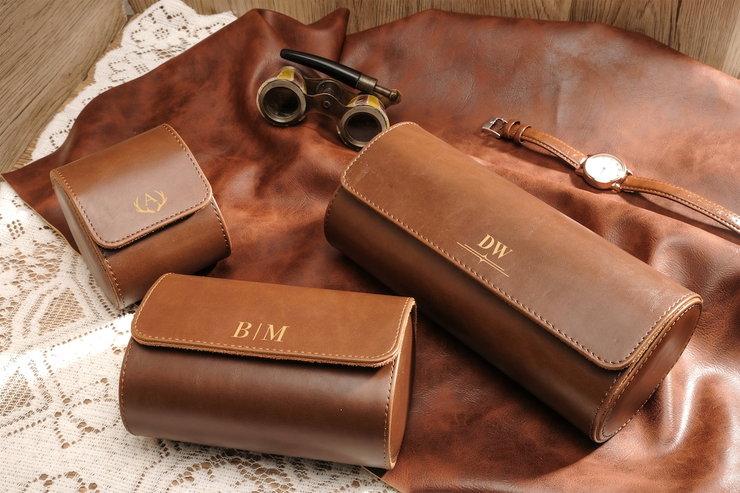 Personalized Leather Watch Case, Watch Roll for 3 Watches, Groom Gift ...