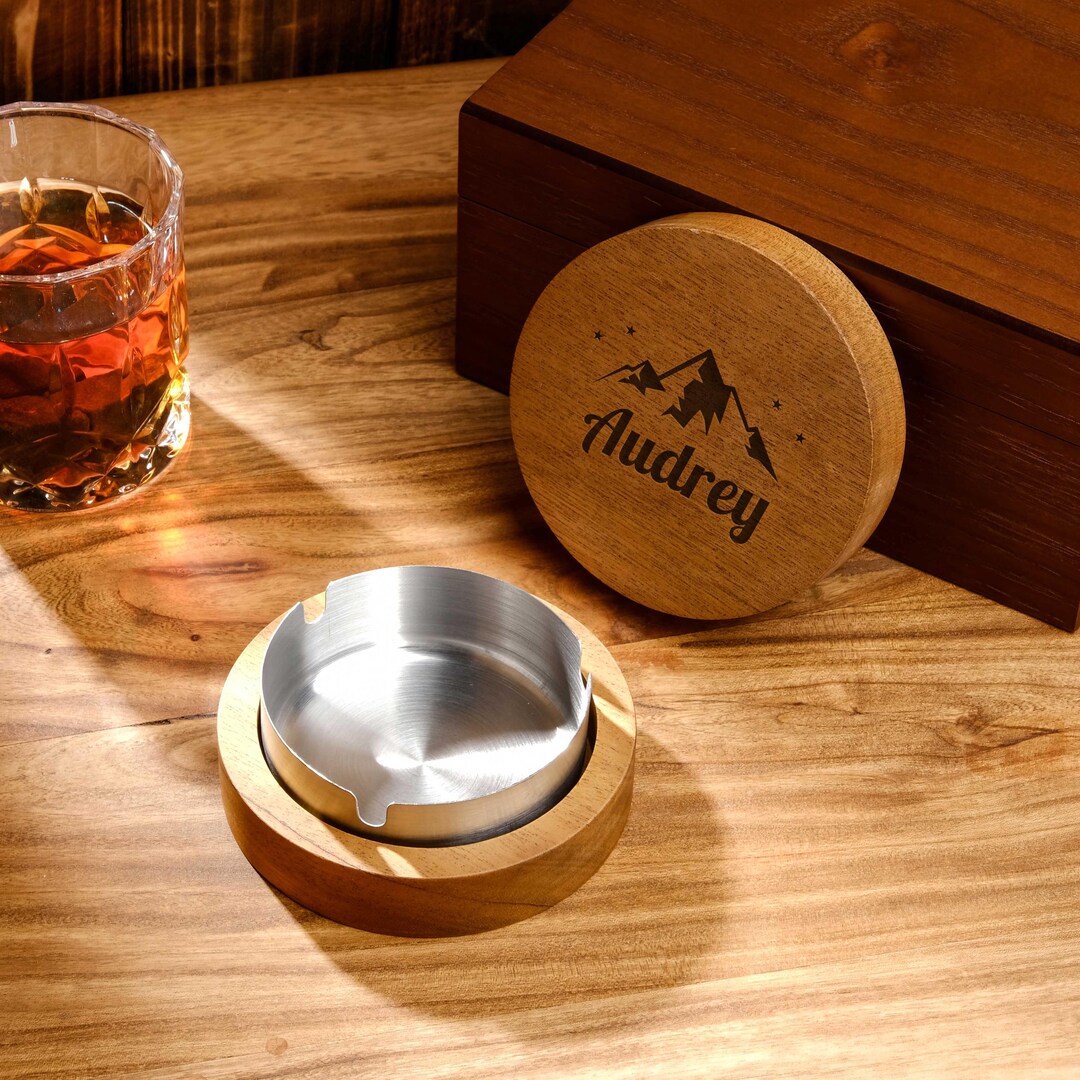 Retro Ashtray With Lid Personalized, Walnut Ashtray, Groom Gift ...