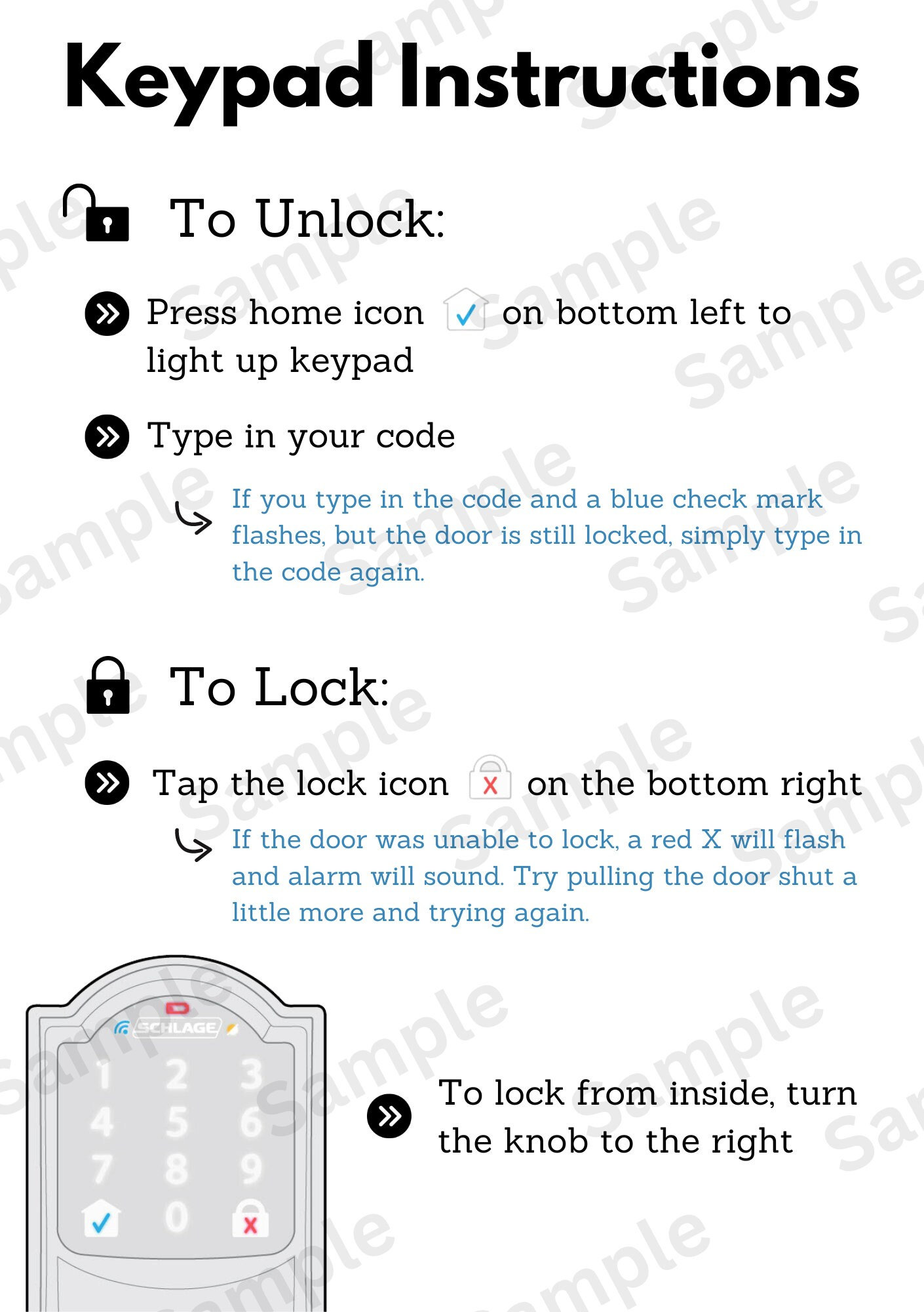 Schlage Encode Lock Instructions for Vacation Rental Guests (airbnb ...