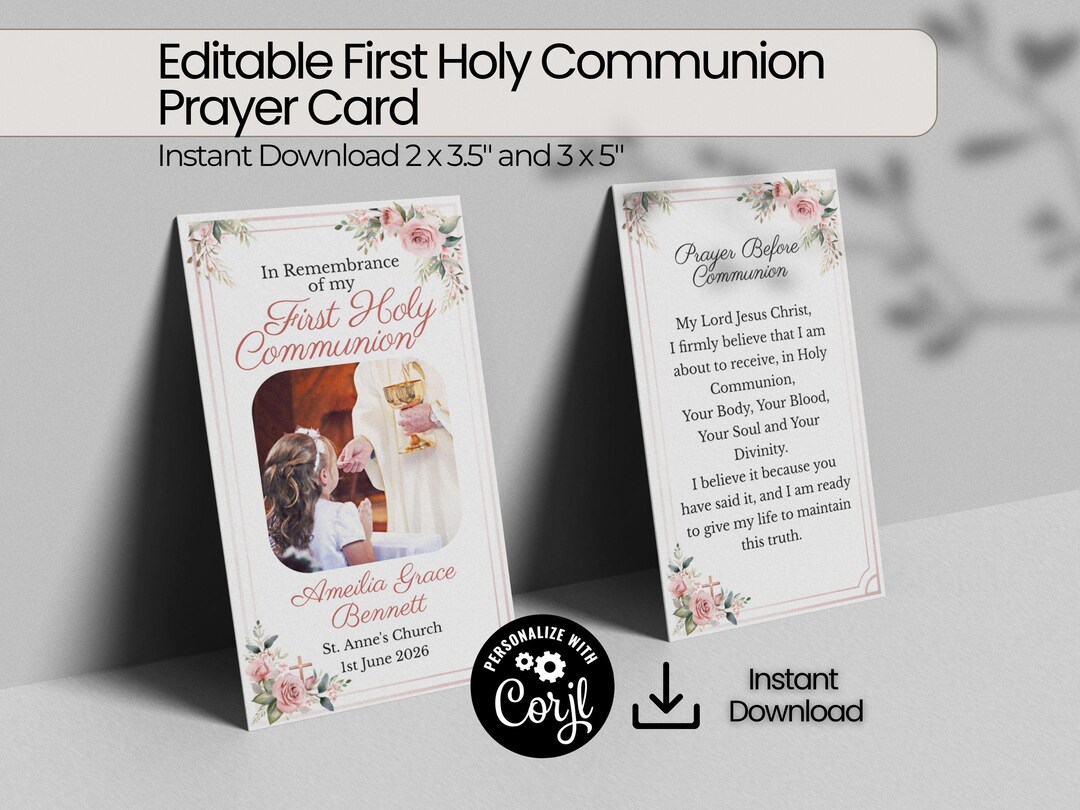 Editable First Holy Communion Prayer Card, Photo Template (2x3.5 & 3x5 ...