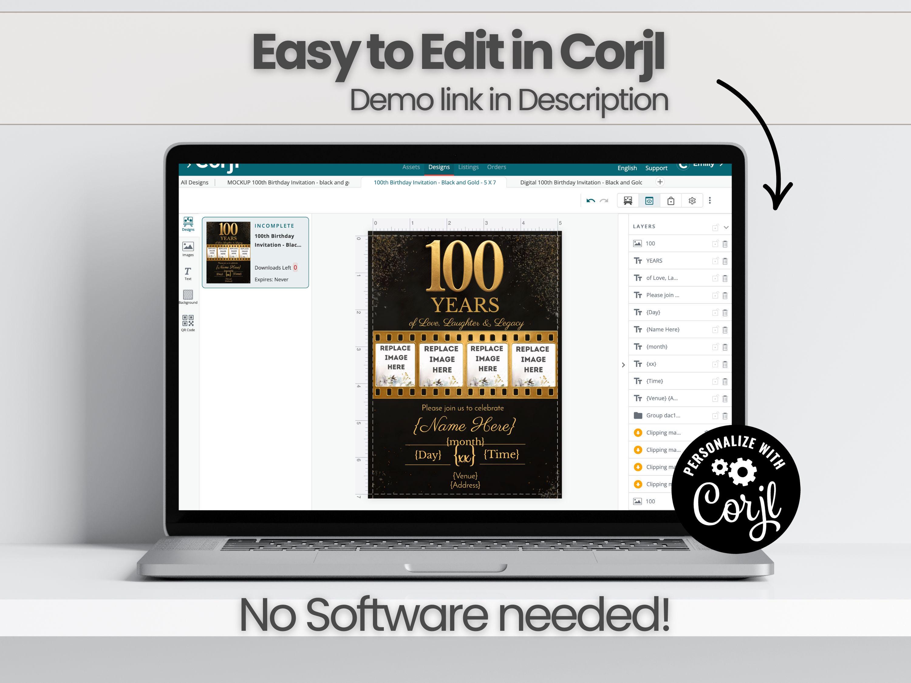 100th Birthday Invitation: Vintage Black and Gold Film Strip Photo ...