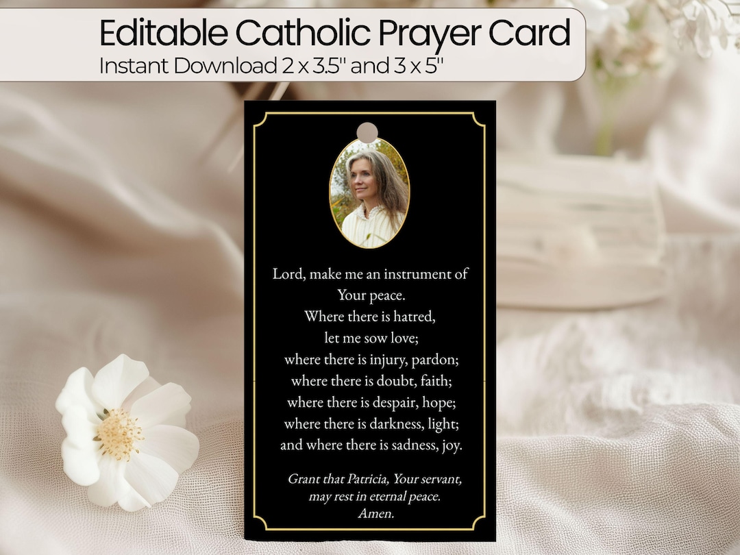 Editable Catholic Funeral Prayer Card Template: Photo Memorial Card ...