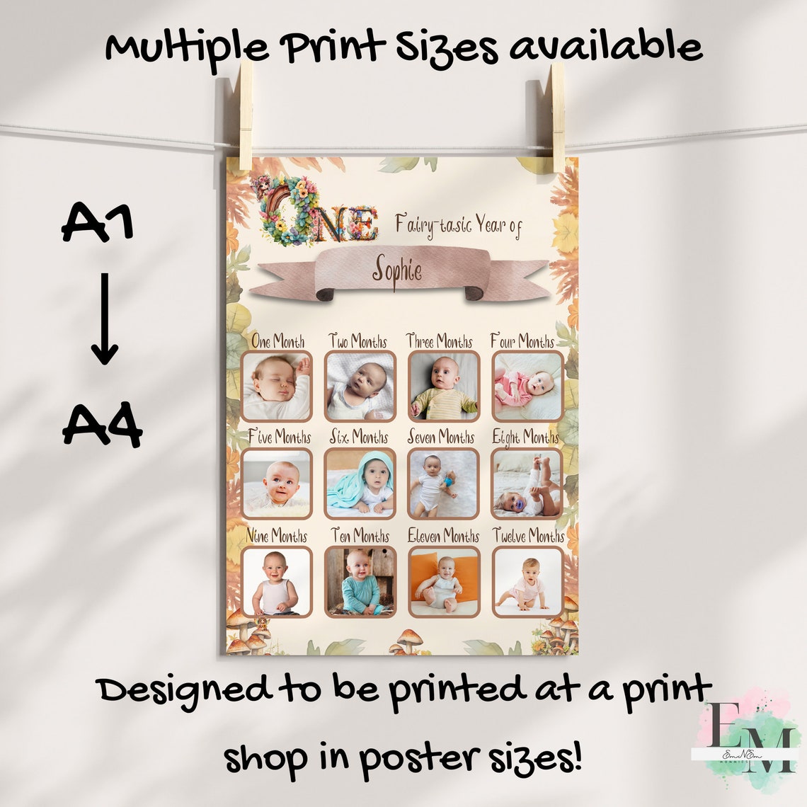 Fairy First Birthday Photo Poster: Milestone Keepsake (digital Download ...