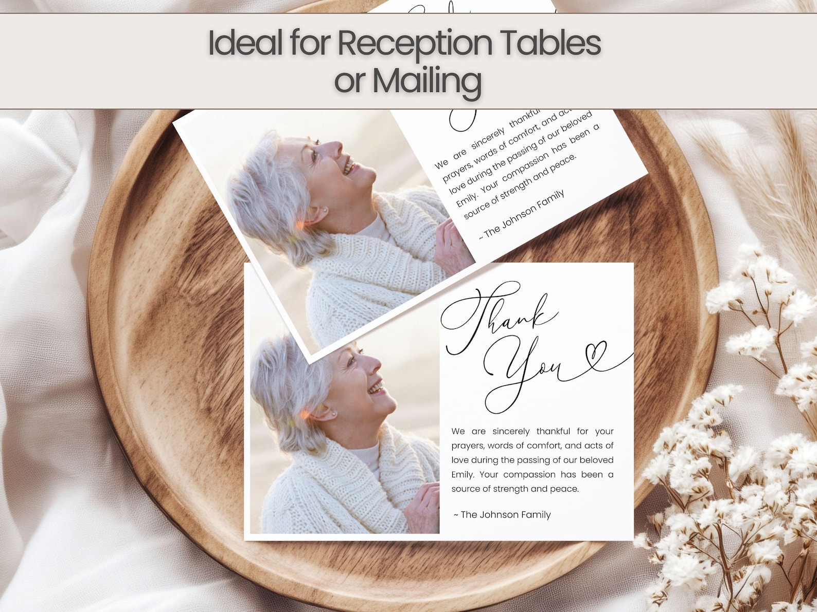 Editable Funeral Thank You Card Template: Minimalist Memorial ...