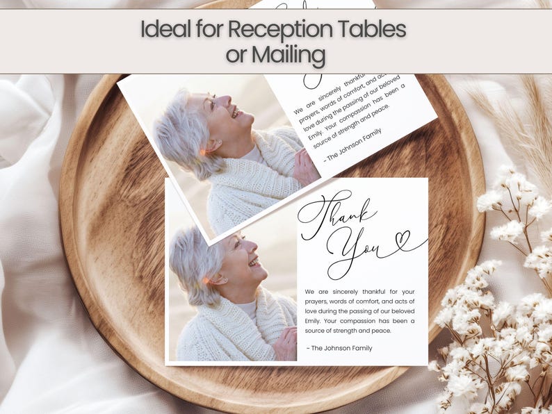 Editable Funeral Thank You Card Template: Minimalist Memorial ...