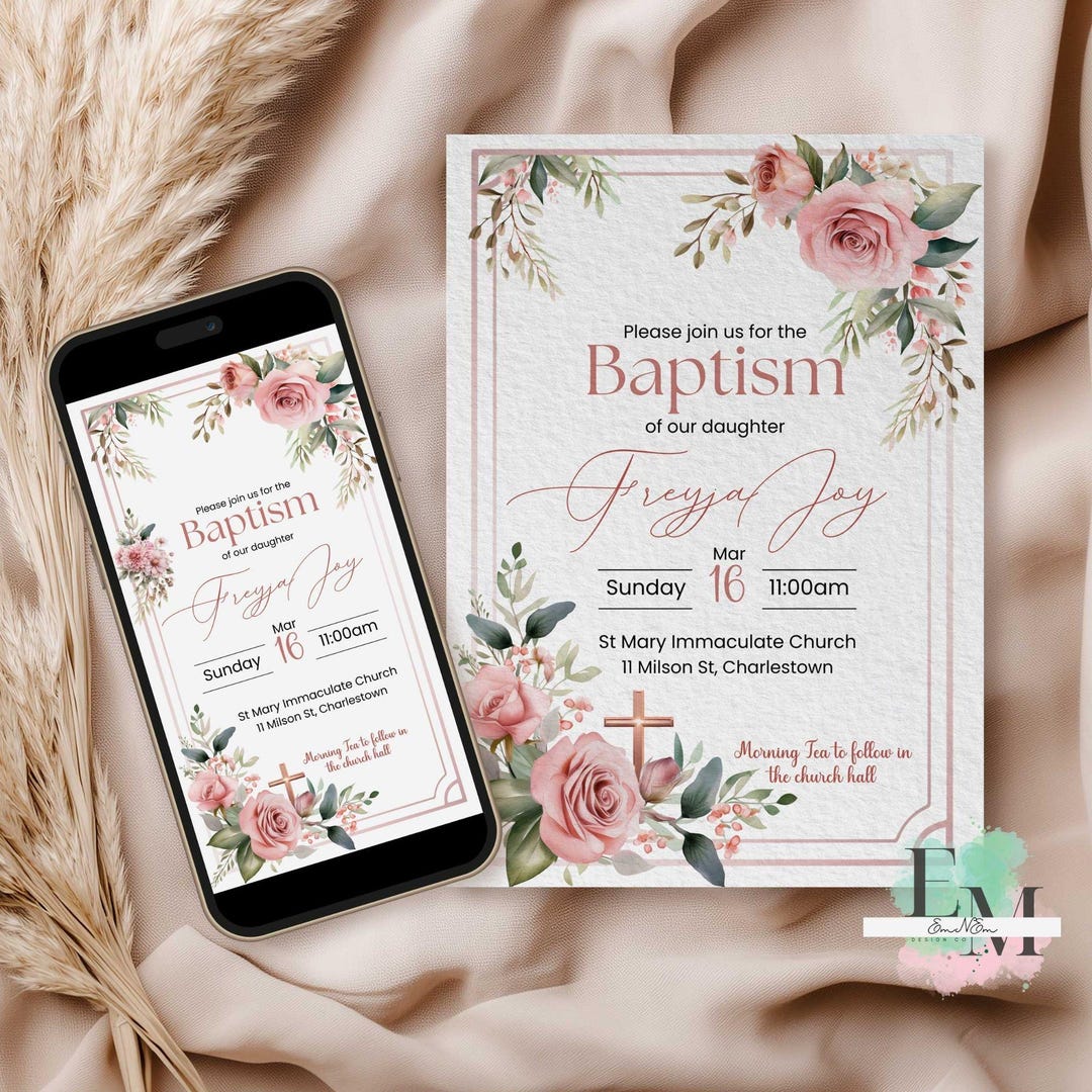 Floral Baby Girl Baptism Invitation & Digital Evite (digital Download ...