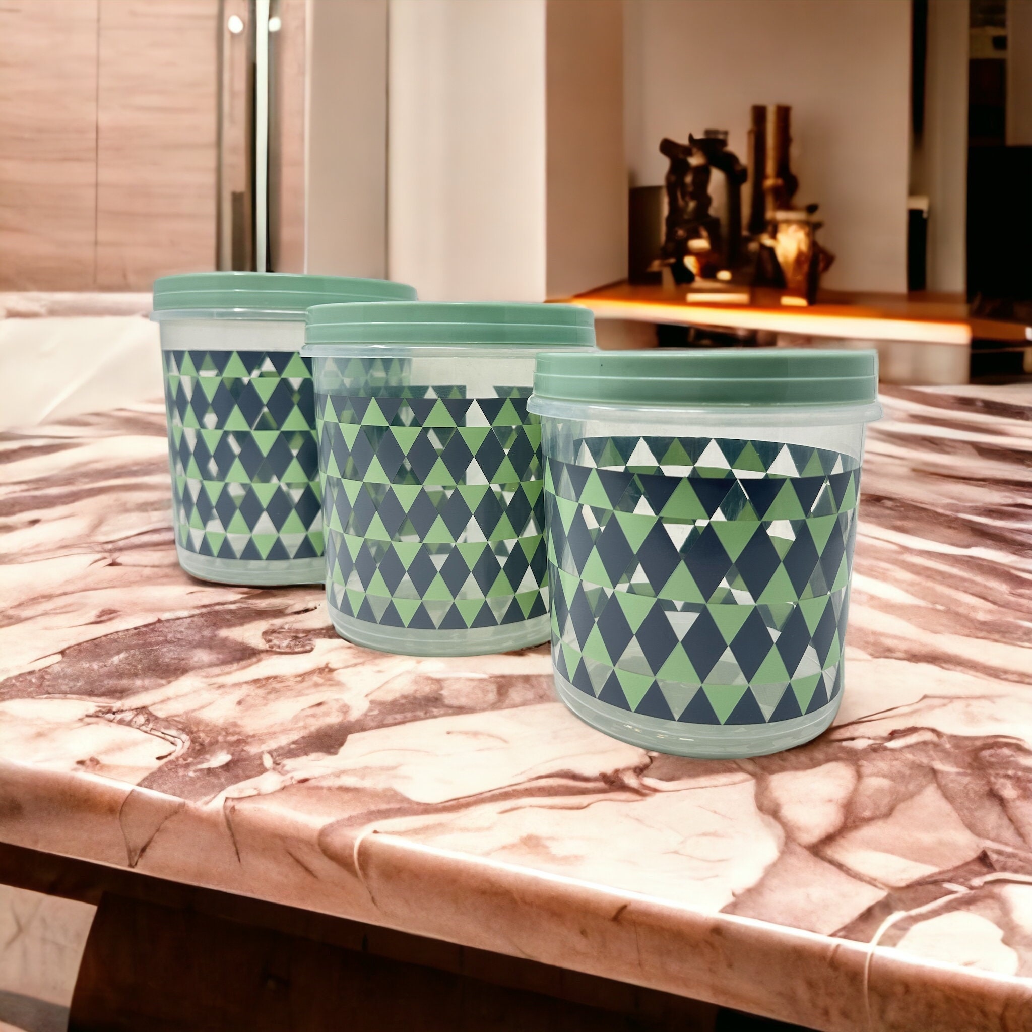 Set of 3 Containers, 3 Sizes Plastic Kitchen Containers, Fresh Food ...