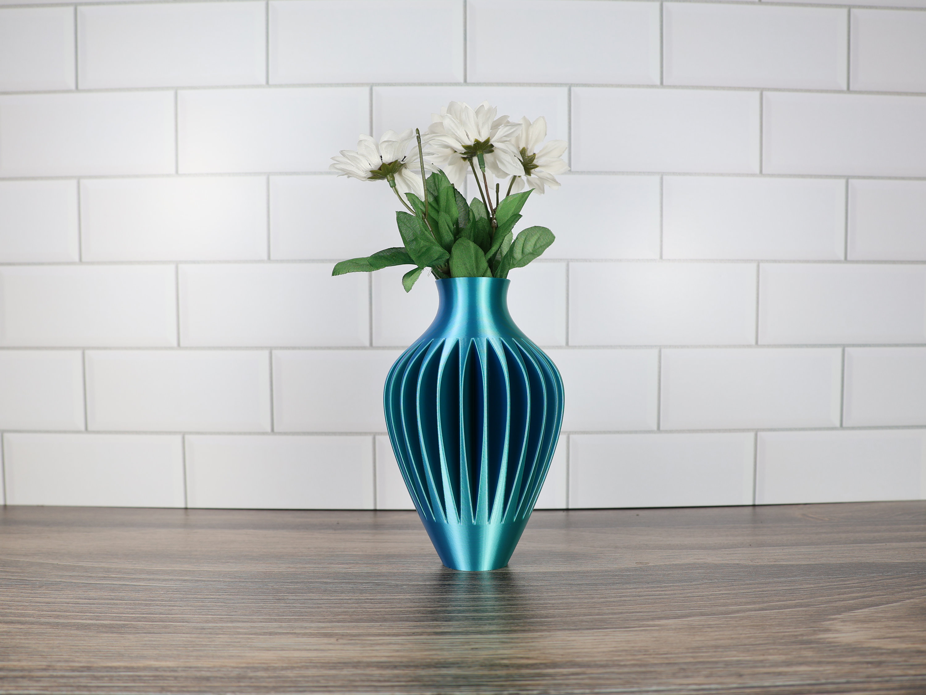 Modern Wave Vase in Silk Blue Green - Etsy