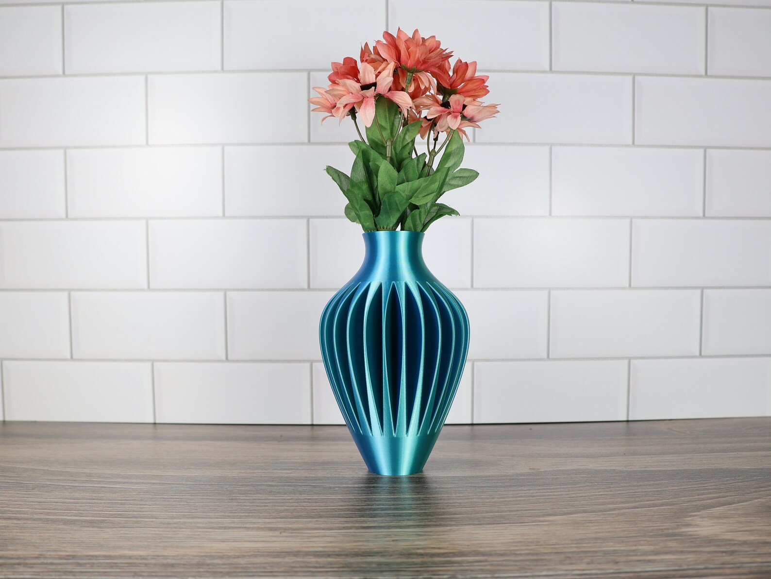 Modern Wave Vase in Silk Blue Green - Etsy