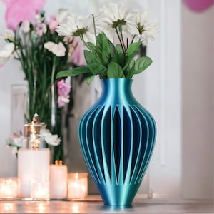 Modern Wave Vase in Silk Blue Green - Etsy