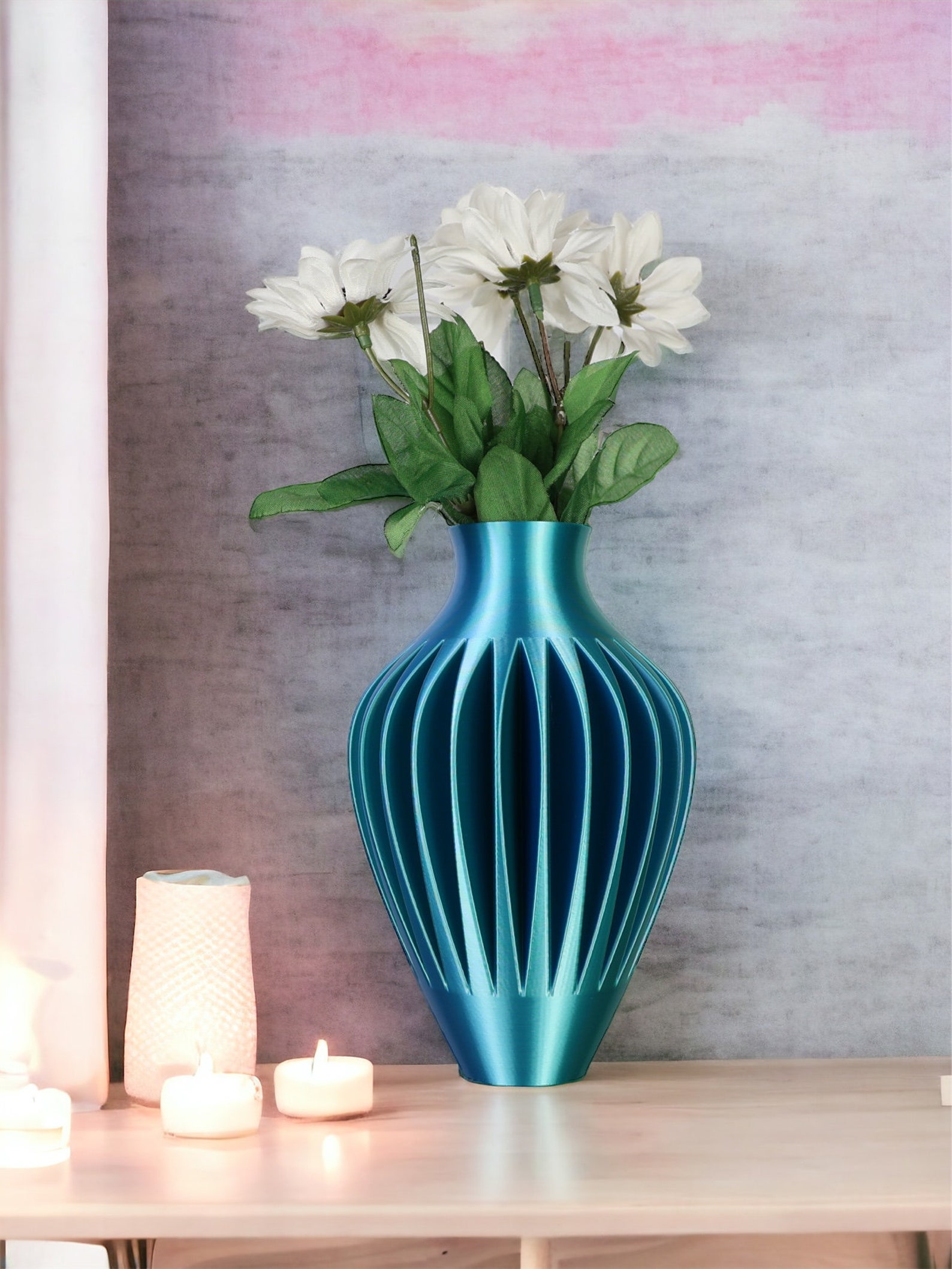 Modern Wave Vase in Silk Blue Green - Etsy