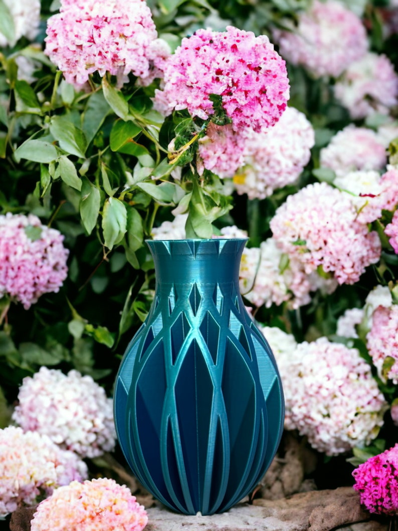 Diamond Cut Vase in Silk Blue Green - Etsy