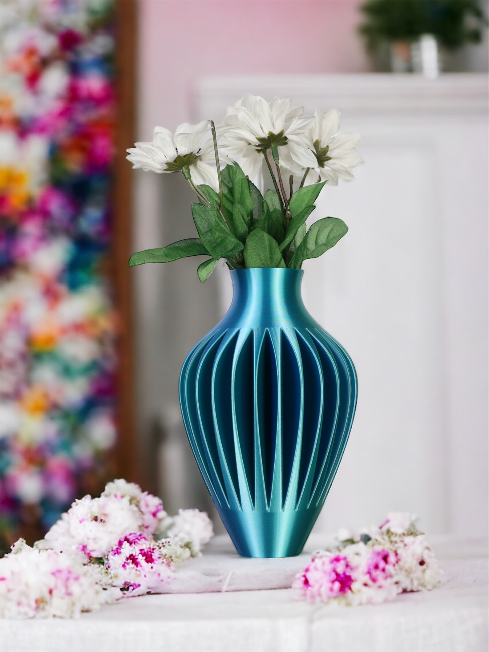 Modern Wave Vase in Silk Blue Green - Etsy
