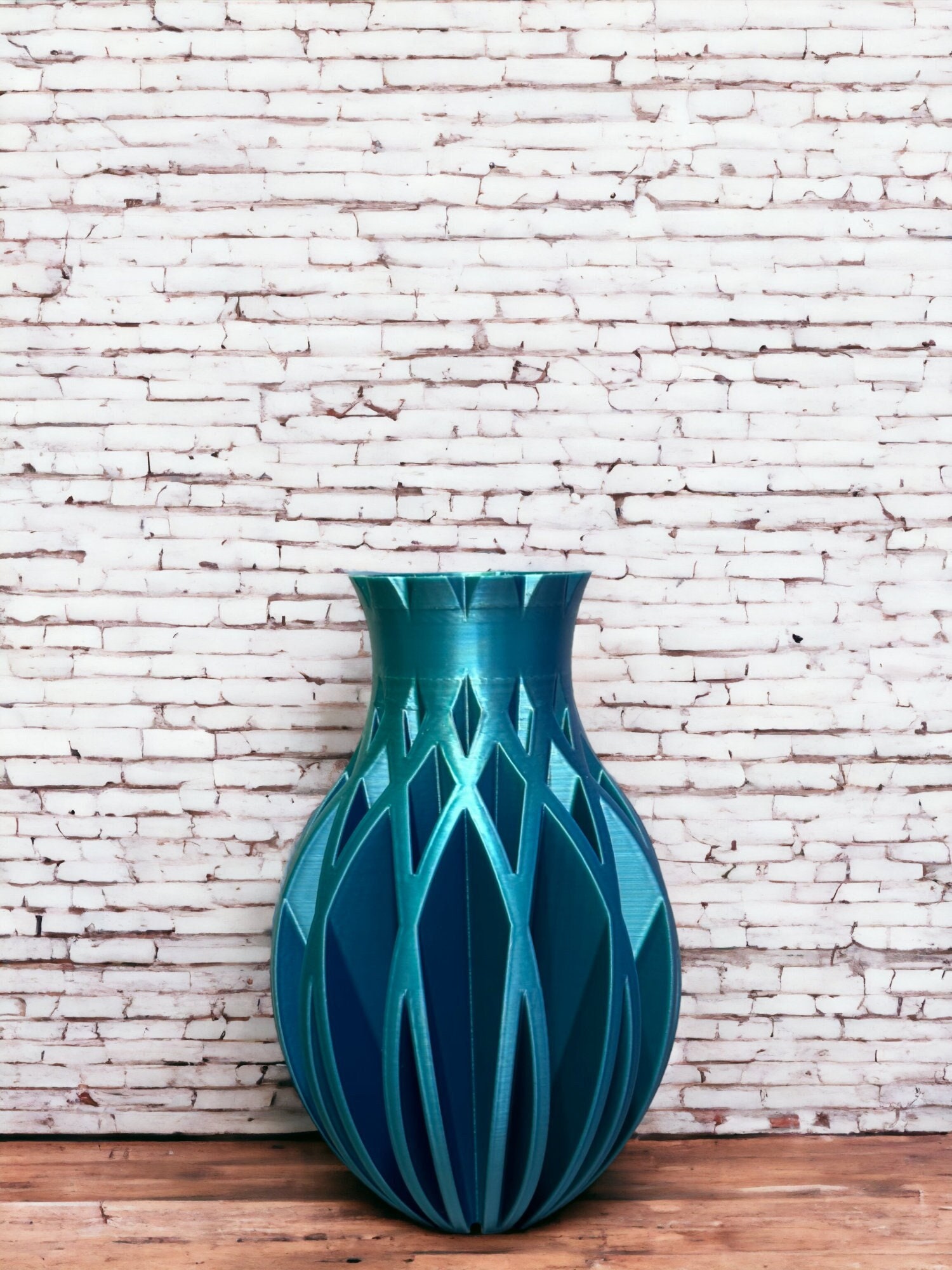 Diamond Cut Vase in Silk Blue Green - Etsy