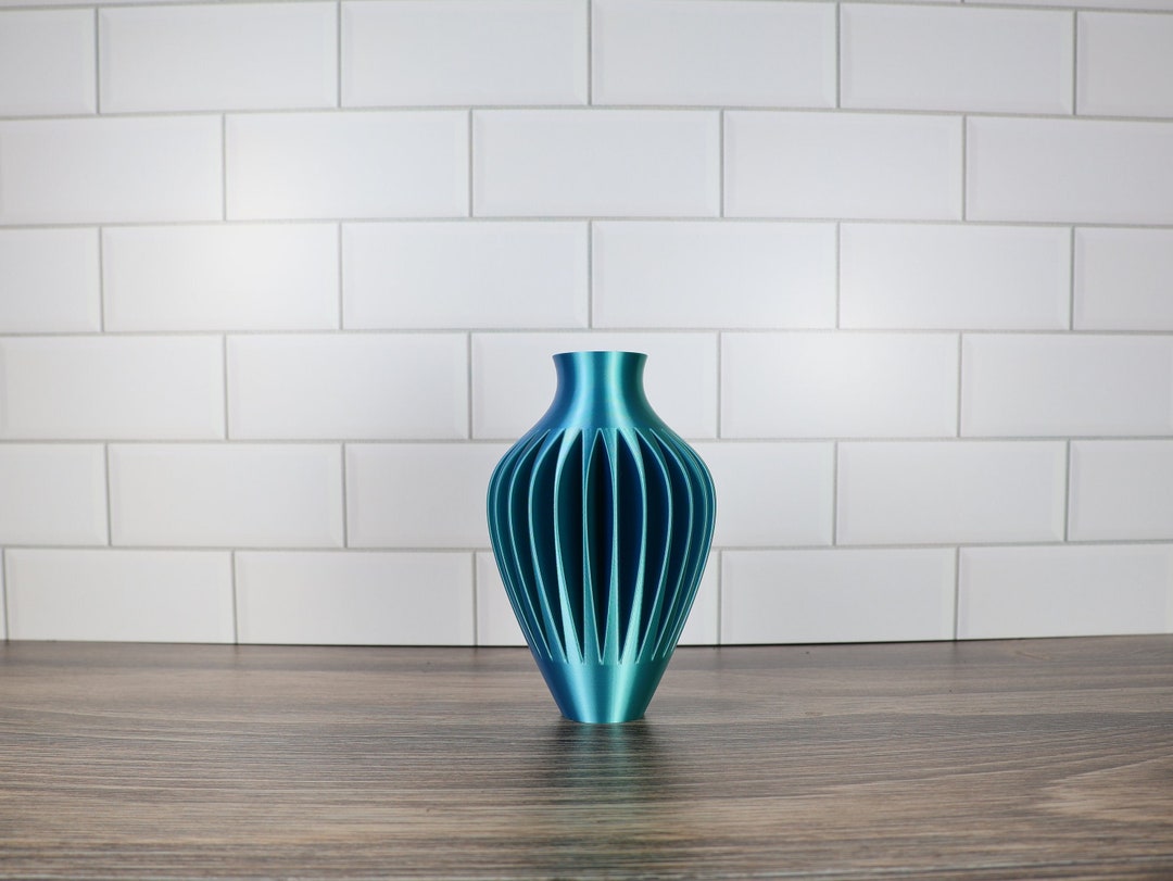 Modern Wave Vase in Silk Blue Green - Etsy