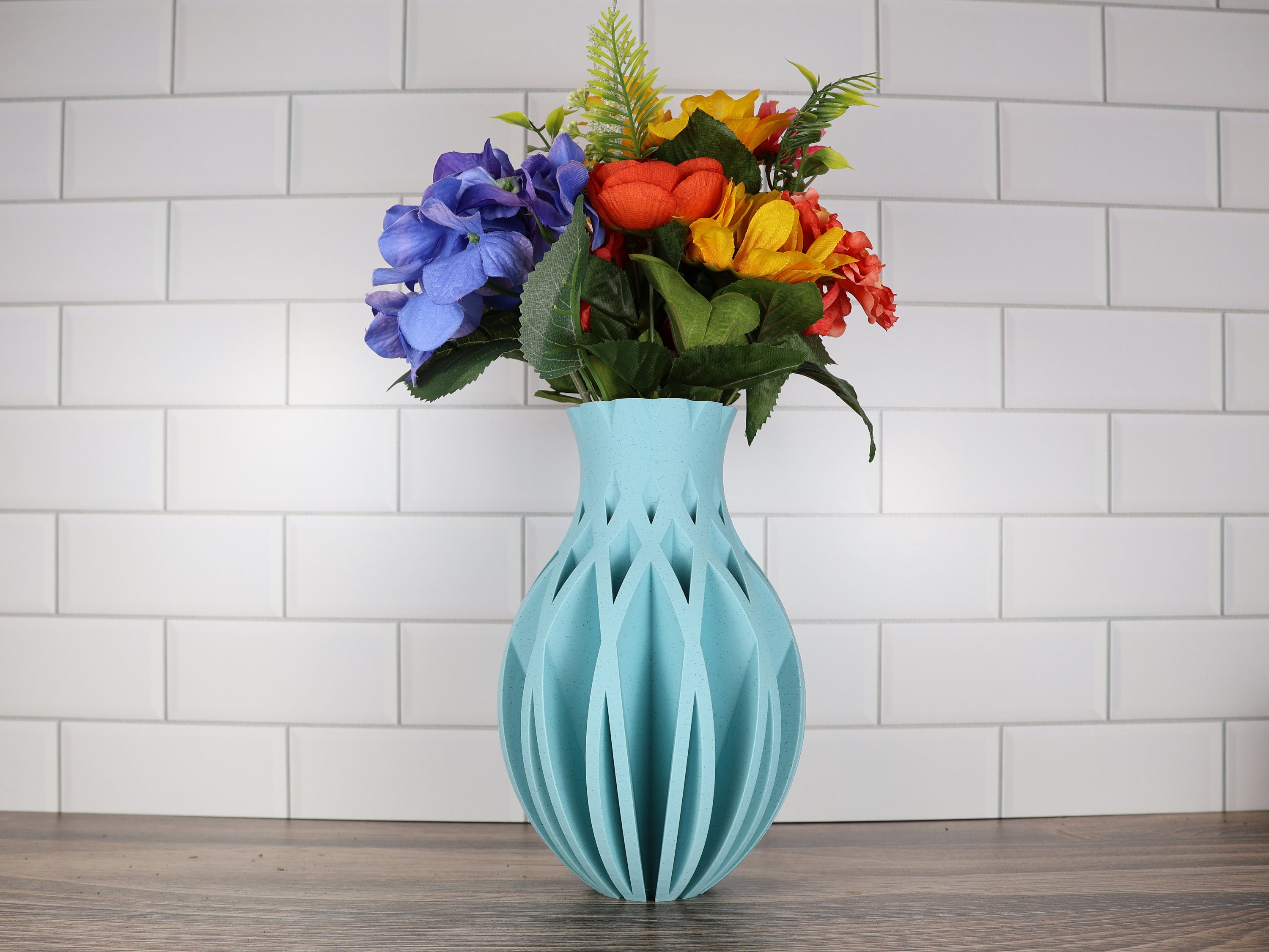 Diamond Cut Vase in Slate Blue Marble - Etsy