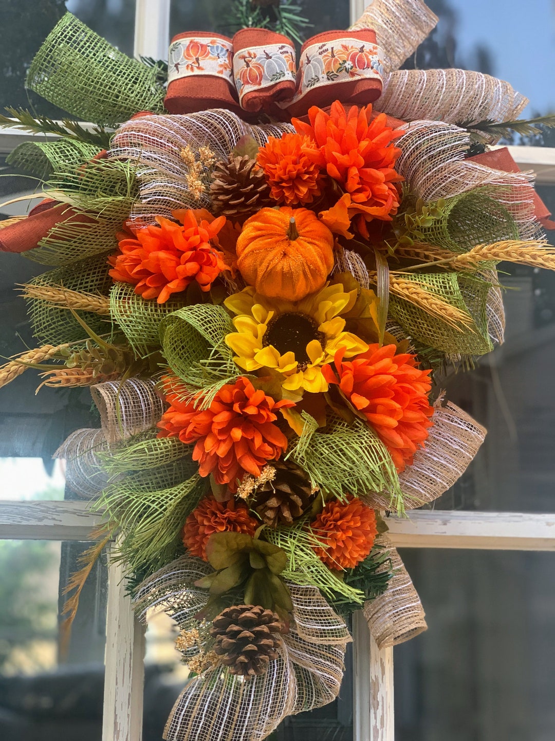 Fall Teardrop Swag, Autumn Wreath Swag, Pumpkin Wreath Swag ...