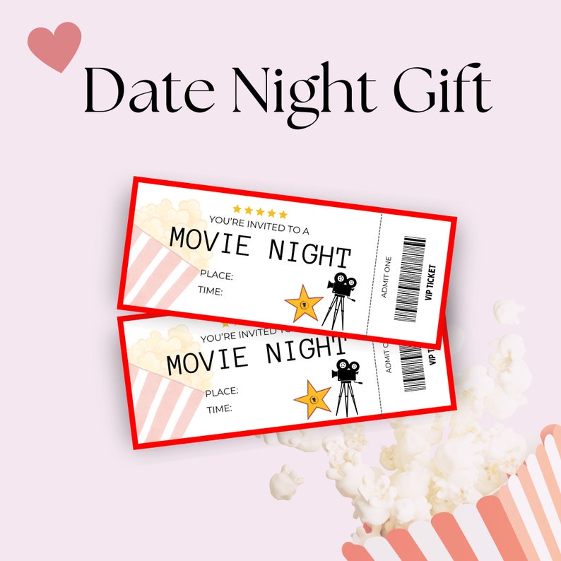 Movie Night Invitation Printable, Movie Ticket Stubs, Movie Ticket ...